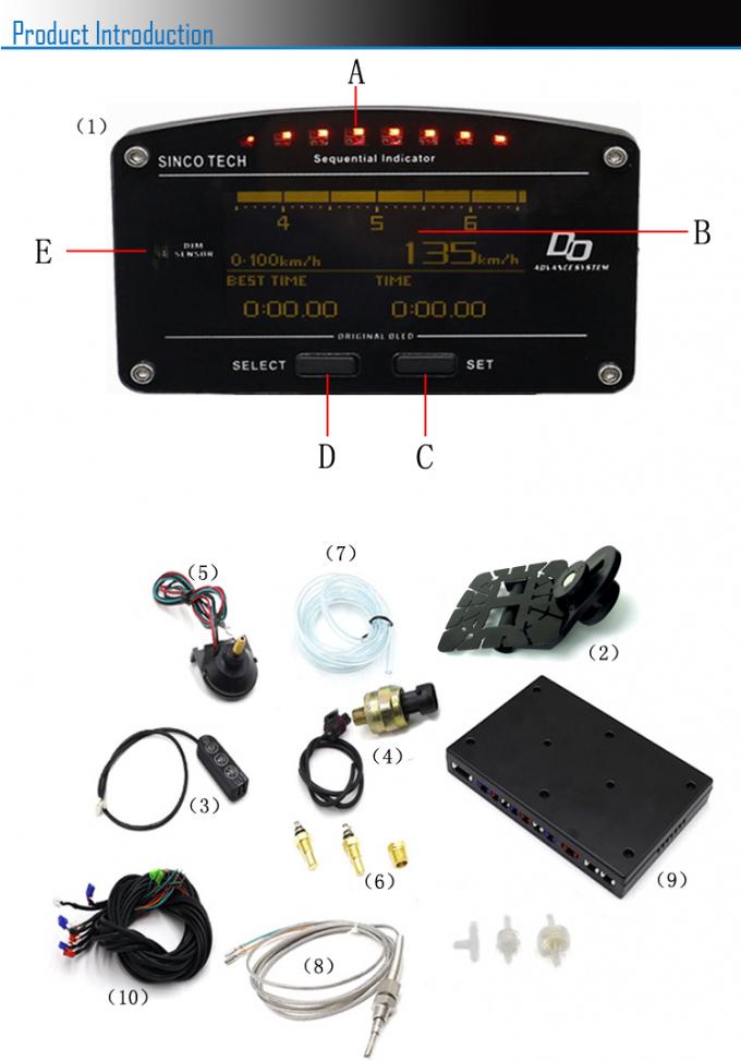 2.5 Inch Combination Race Car Digital Dashboard Gauges OLED Display