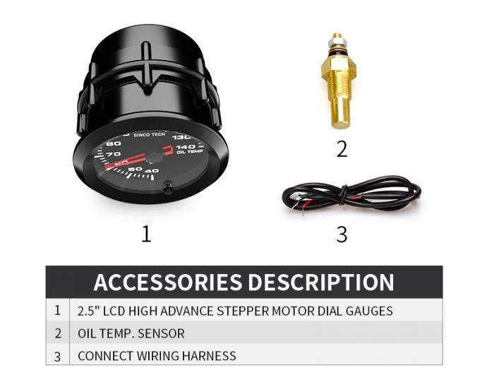 LCD Display Autometer Oil Temp Gauge With 2.5 Inch Screen